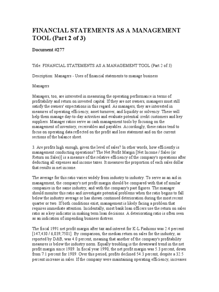 277 Financial Statement As Management Tool | PDF | Inventory | Revenue