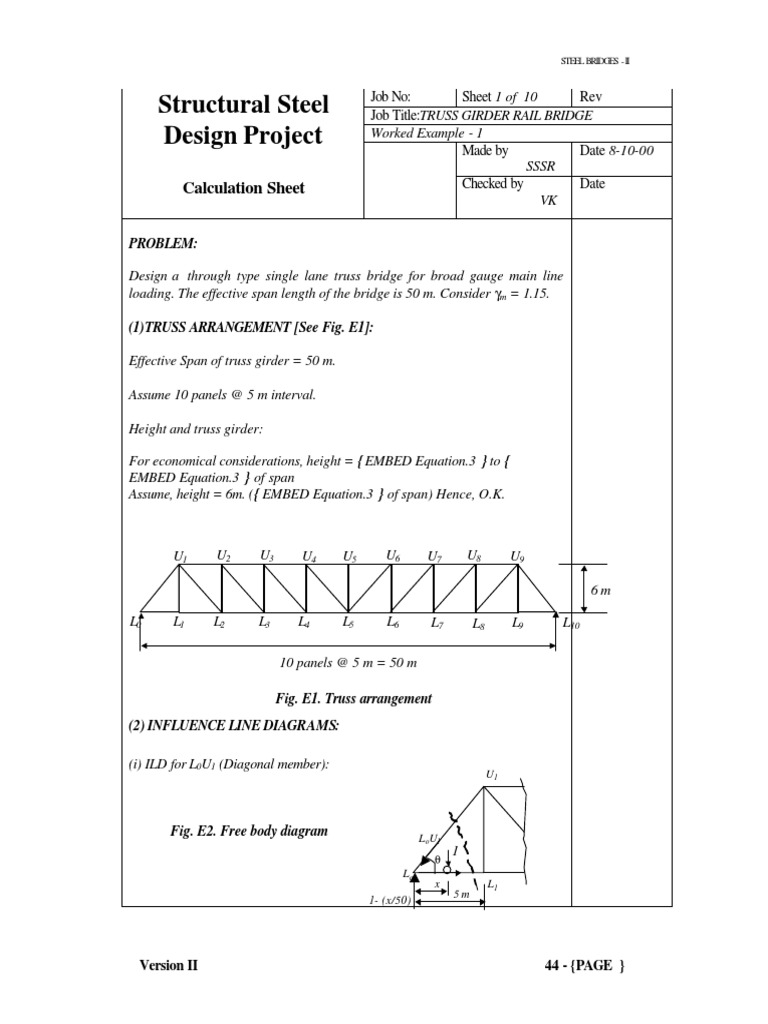 Structural Steel Design Project Calculation Sheet Pdf Truss