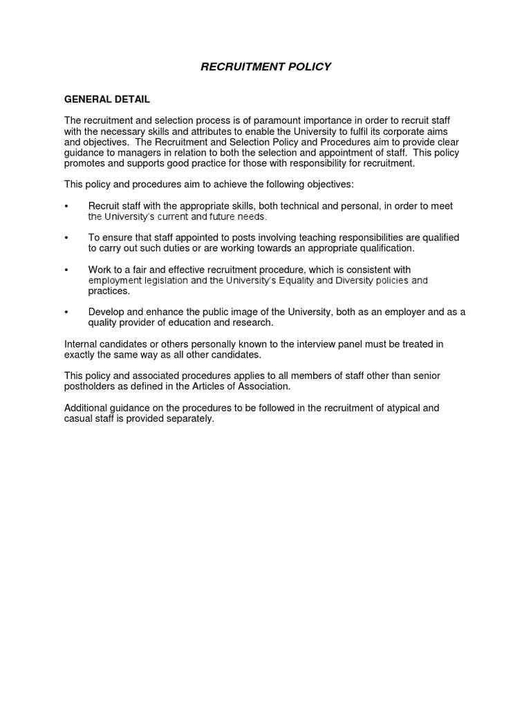 University Recruitment Policy Overview | PDF | Career & Growth