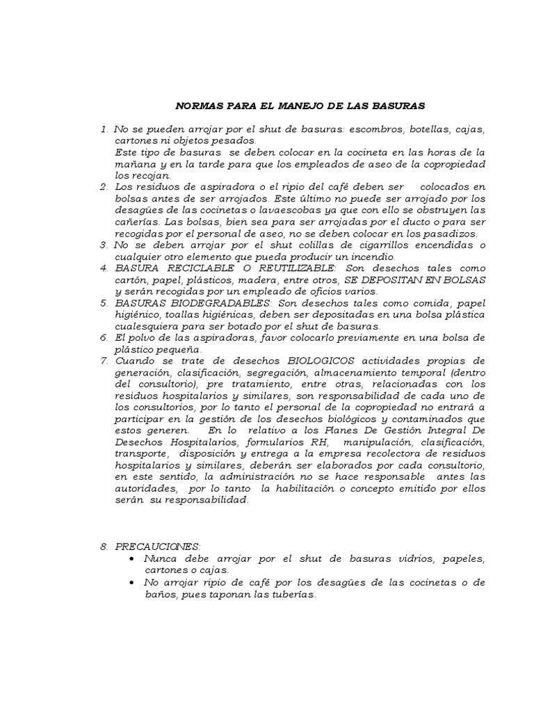 Normas para El Manejo de Las Basuras | PDF | El plastico | Residuos