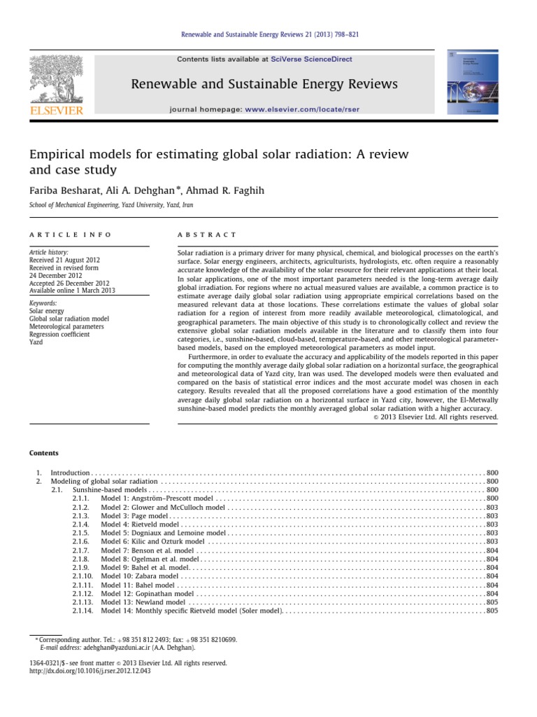 Renewable and Sustainable Energy Reviews: Fariba Besharat, Ali A ...