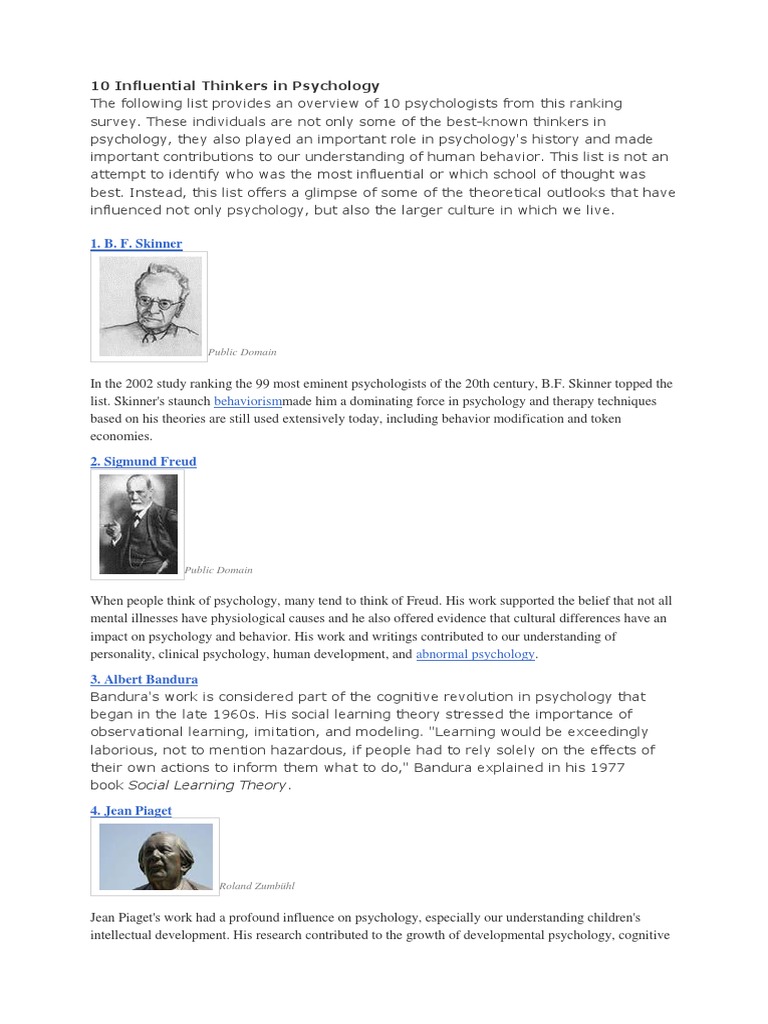 10 Influential Thinkers in Psychology | PDF | Behaviorism | Psychology