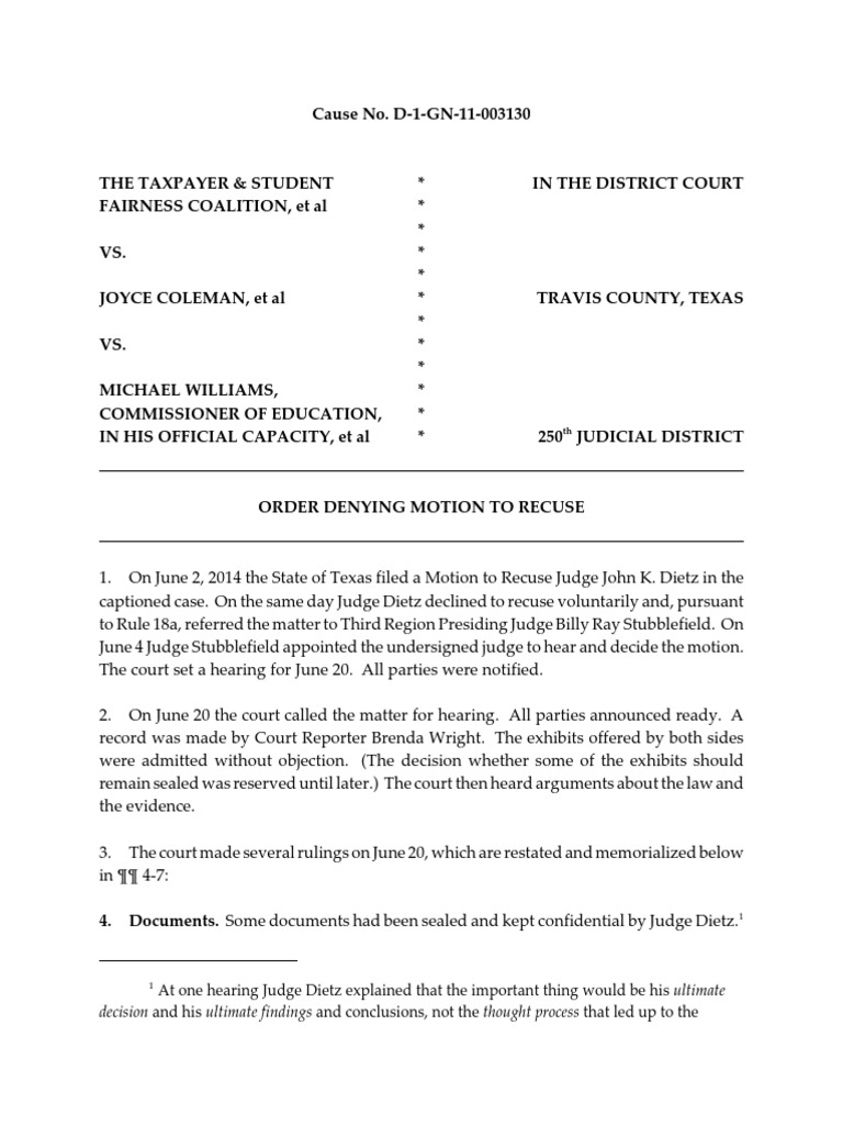 Order Denying Recusal Motion | PDF | Judicial Disqualification ...