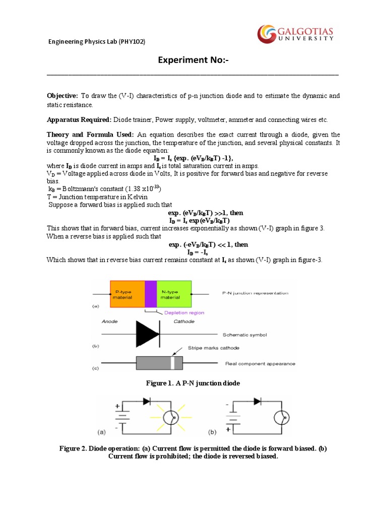 Diode Experiment | PDF | P–N Junction | Diode
