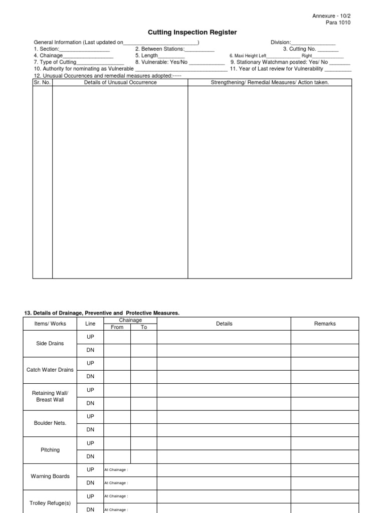 Cutting Inspection Register: 6. Maxi Height Left - Right | PDF