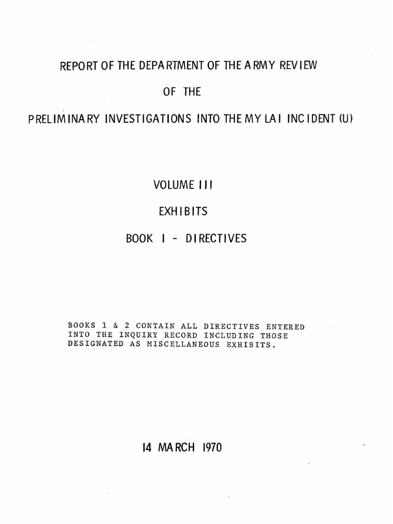 Report of The Department of The Army Review of The Preliminary ...