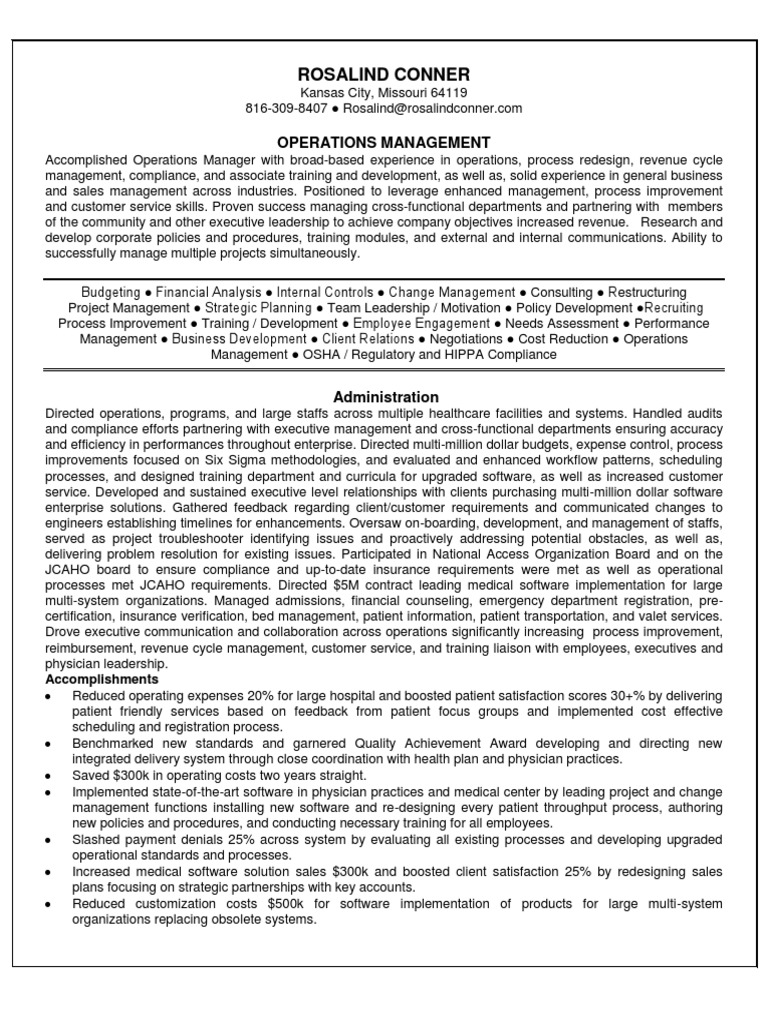Operations Manager in Kansas City MO Resume Rosalind Conner | PDF ...
