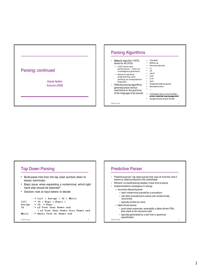 Parsing Algorithms: David Notkin Autumn 2008 | PDF | Parsing | Grammar