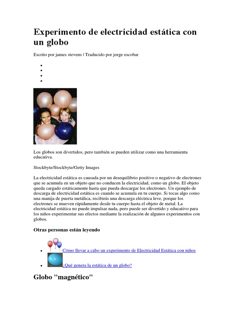 Experimento de Electricidad Estática Con Un Globo | PDF ...