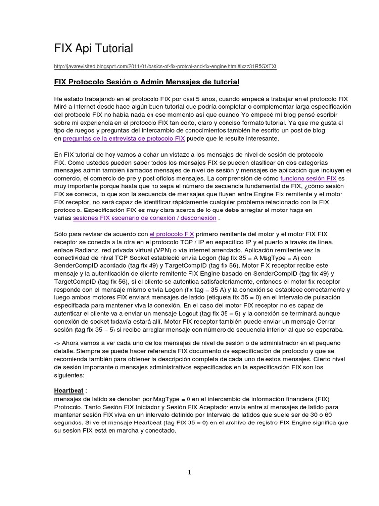 FIX API Tutorial | PDF | Protocolos de comunicaciones | Protocolo de ...