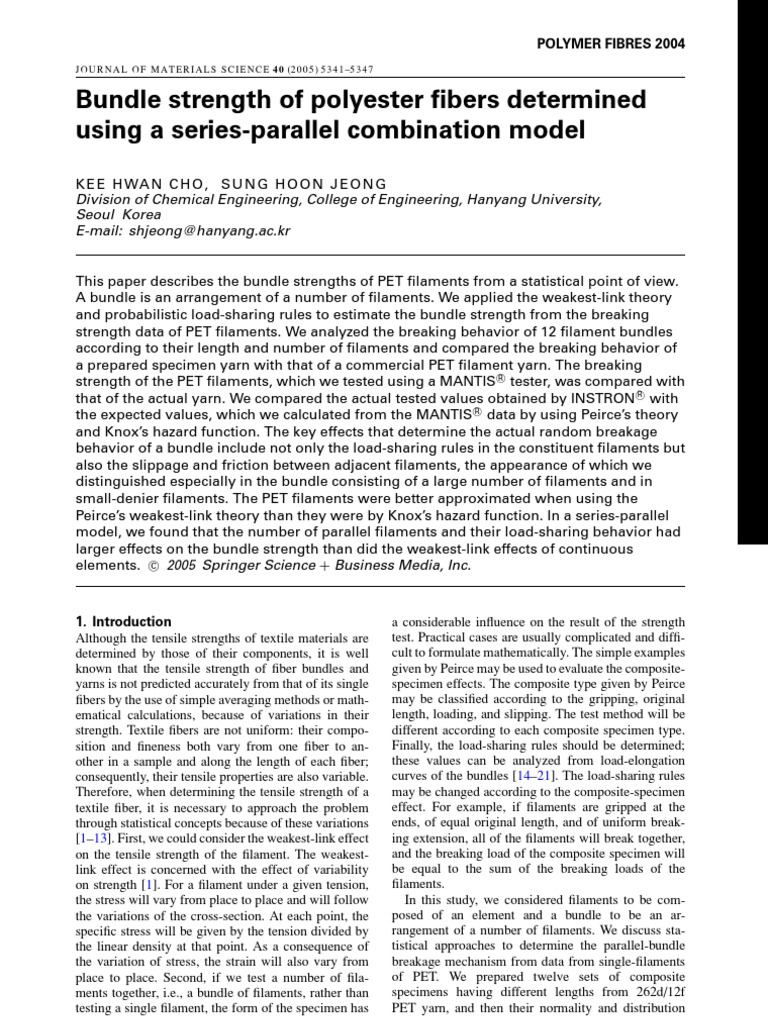 Bundle Strength of Polyester Fibers Determined Using A Series-Parallel ...