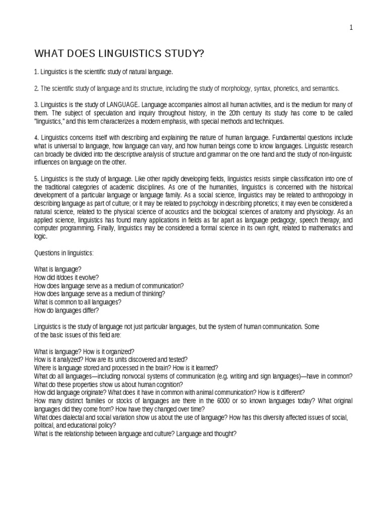 What Does Linguistics Study | PDF | Linguistics | Applied Linguistics
