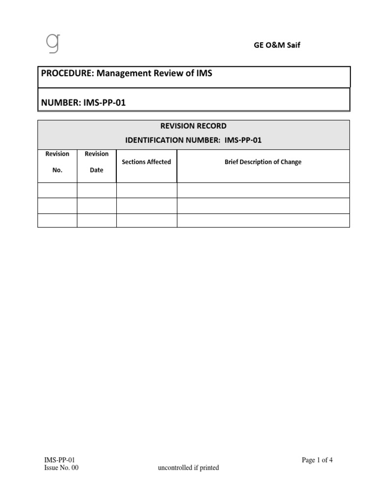 IMS PP-01 Management Review of IMS | Audit | Business