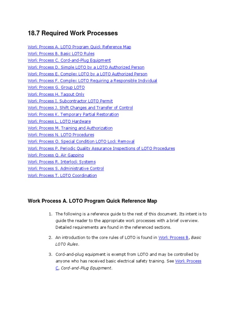 18.7 Required Work Processes: Work Process A. LOTO Program Quick ...