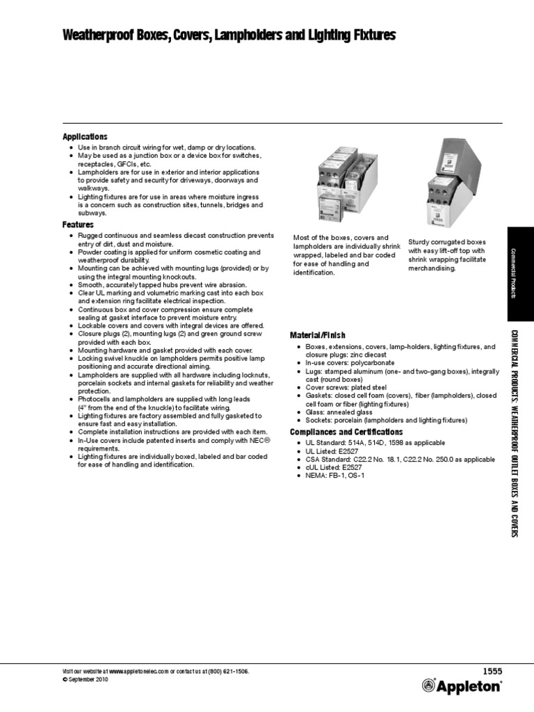 AEC MC007 Weatherproof Outlet Boxes and Covers | PDF | Electrical ...