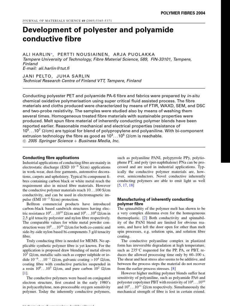 Conductive Polyester and Polyamide Fibres | PDF | Supercritical Fluid ...