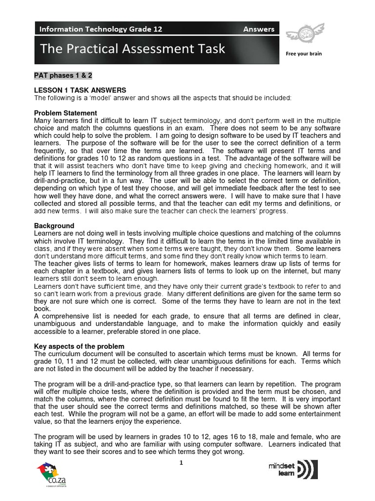 The Practical Assessment Task Answers | Educational Assessment | Databases