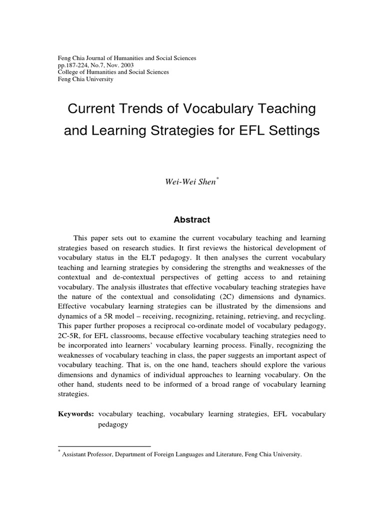 Current Trends in Teaching and Learning Vocabulary | PDF | Vocabulary ...