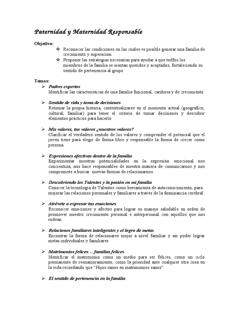 Paternidad y Maternidad Responsable | Descargar gratis PDF | Familia | Toma de decisiones