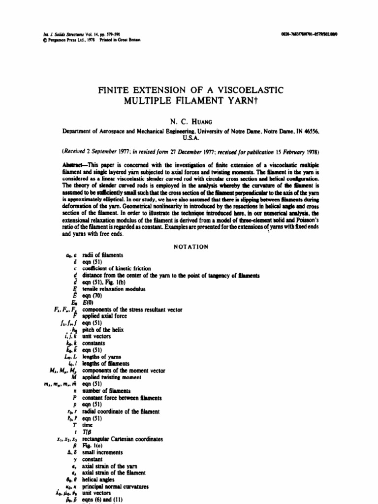Finite Extension of A Viscoelastic Multiple Filament Yarnt | PDF ...