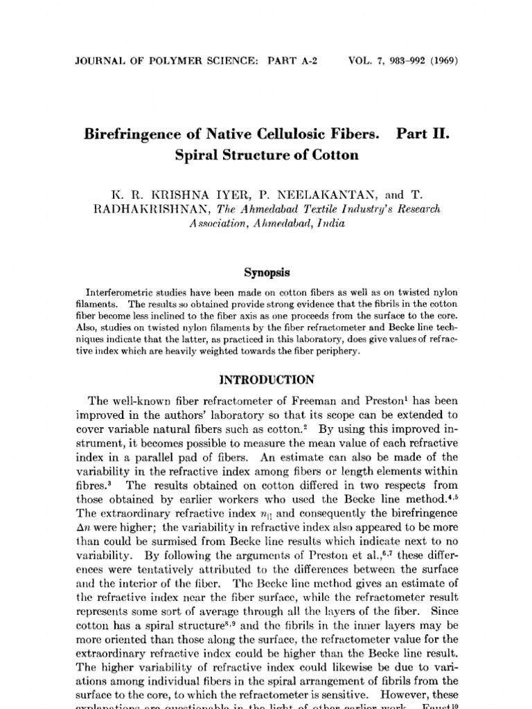 Birefringence of Native Cellulosic Fibers. 11. Spiral Structure of | PDF | Optical Fiber ...