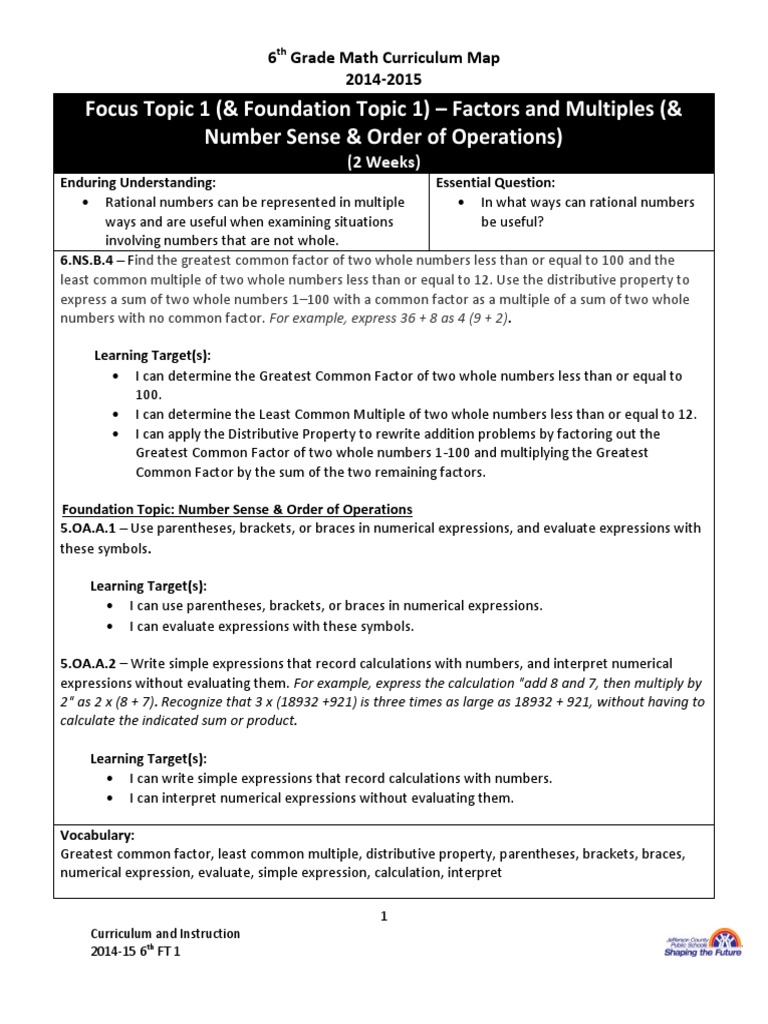 Focus Topic 1 (& Foundation Topic 1) - Factors and Multiples (& Number ...