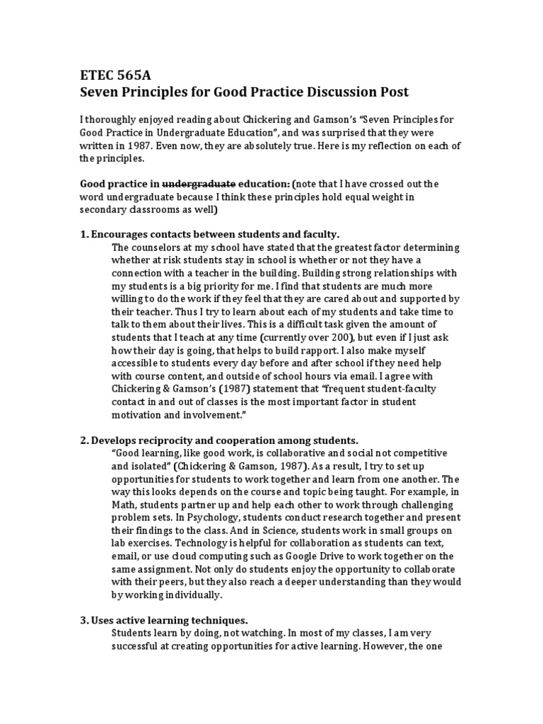 Seven Principles For Good Practice Discussion Post | PDF | Educational ...