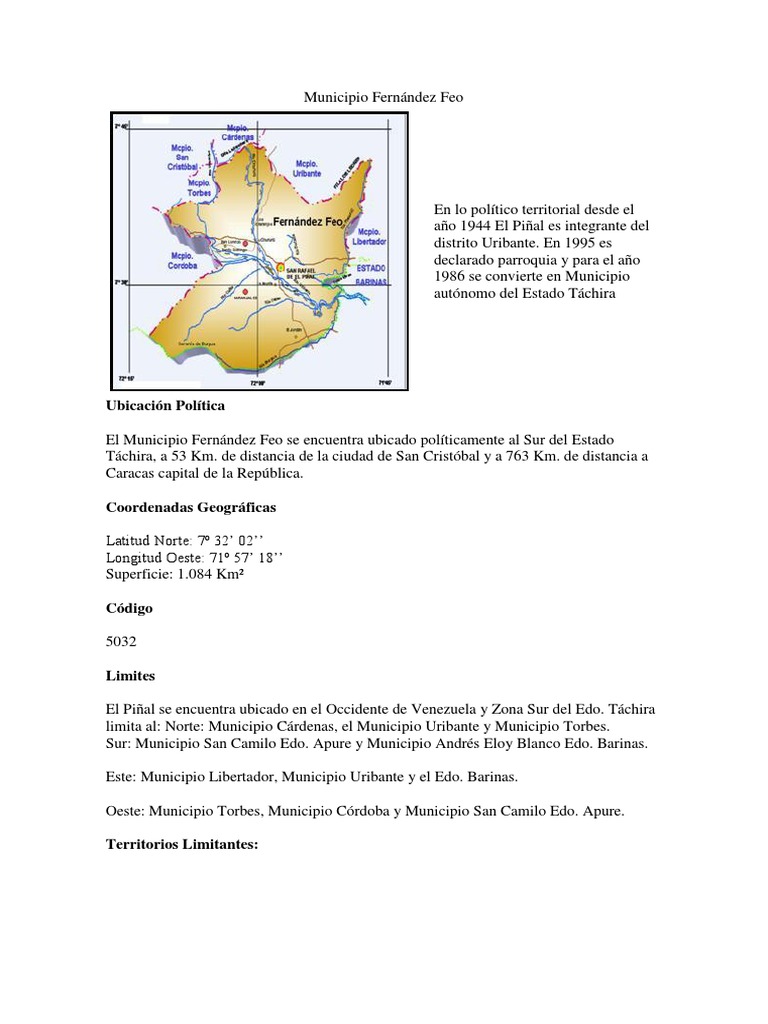 Información sobre el Municipio Fernández Feo | PDF | Los bosques | Río