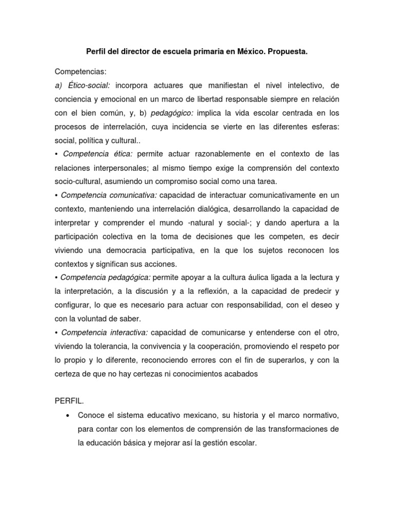 Perfil Del Director de Escuela Primaria en México | PDF | Educación ...