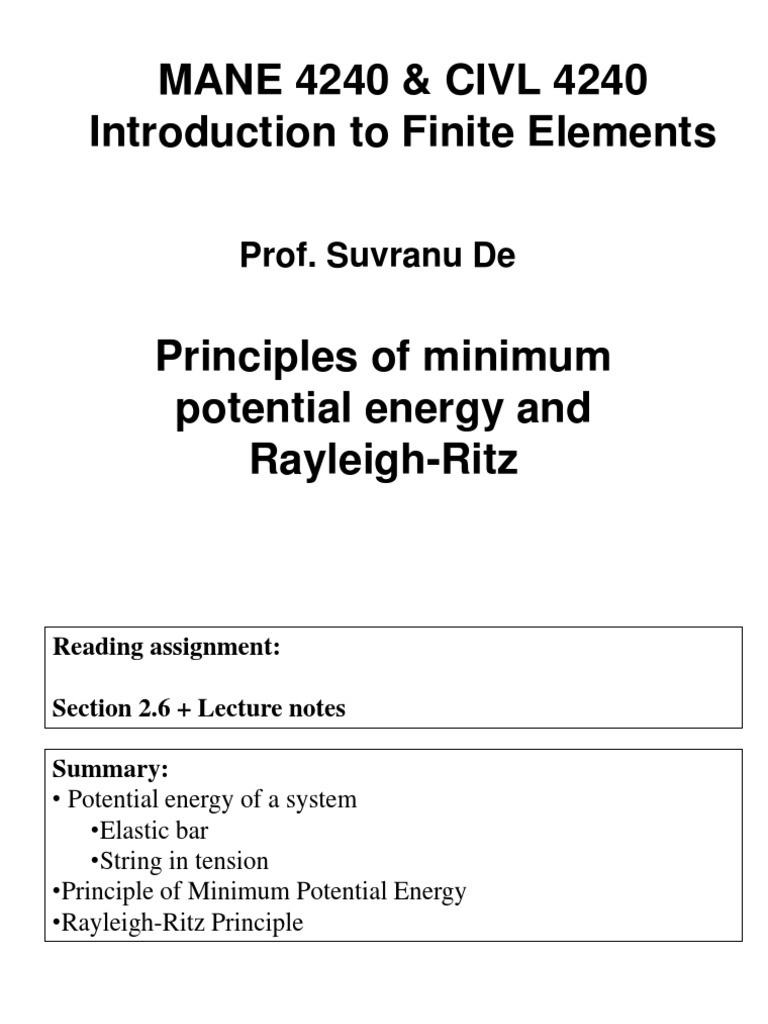 Minimum Potential Energy Principle Elasticity Physics Finite