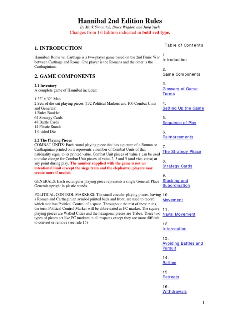 Hannibal 2nd Edition Rules: Changes From 1st Edition Indicated in Bold Red Type | PDF | Hannibal ...