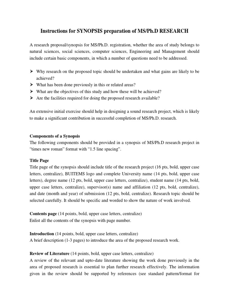 PhD Research Synopsis Preparation Guide | PDF | Doctor Of Philosophy ...