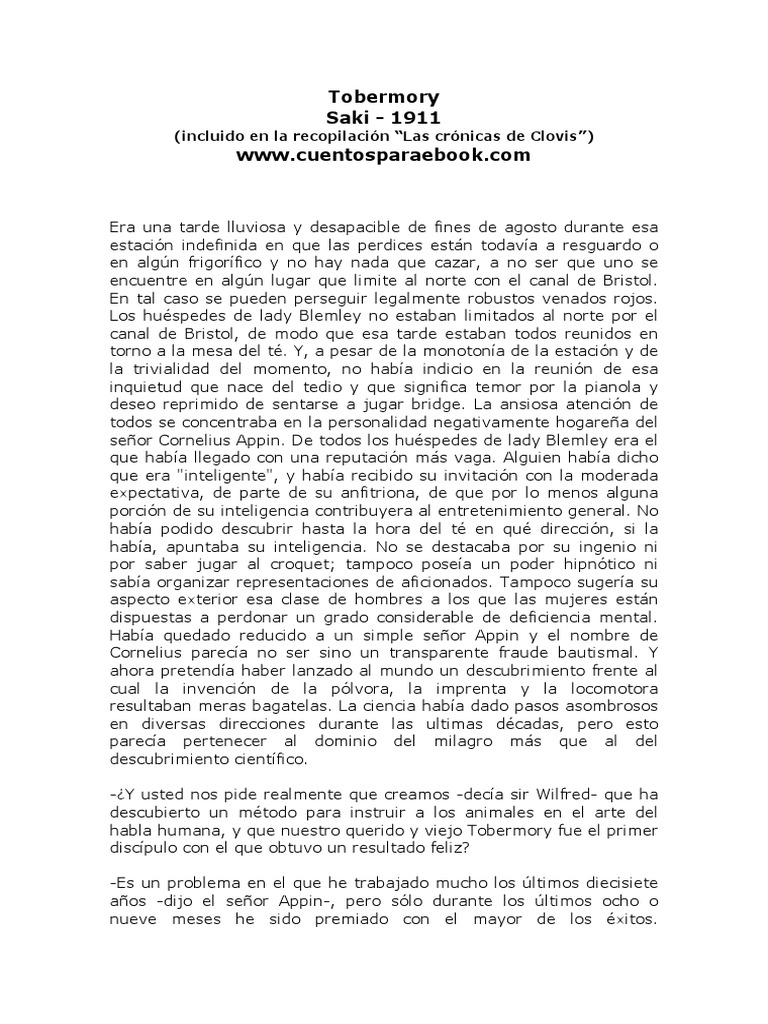 Tobermory - WWW - Cuentosparaebook.com Saki | PDF | Gatos