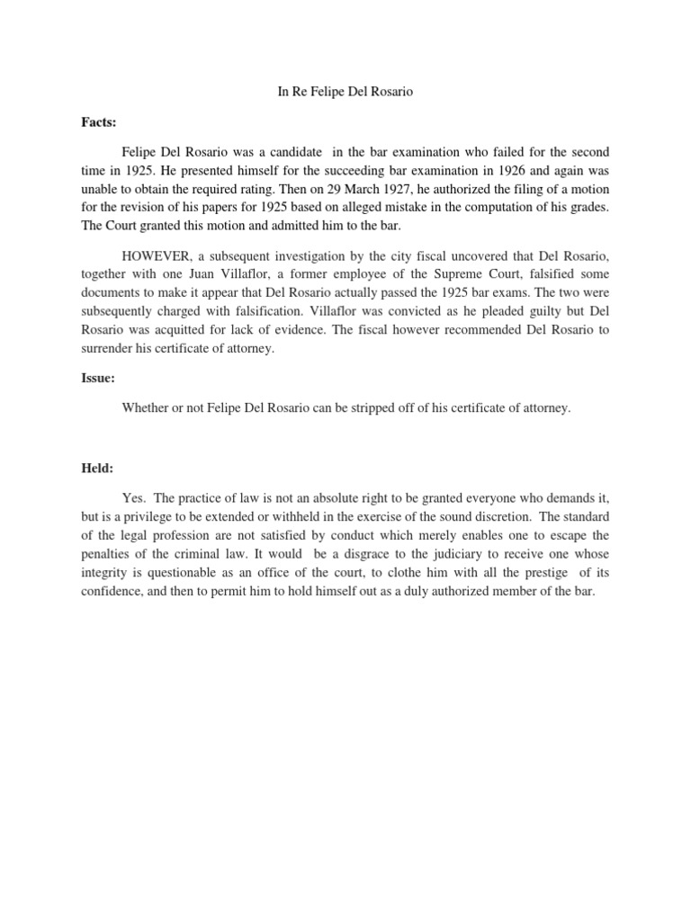 In Re Felipe Del Rosario | PDF
