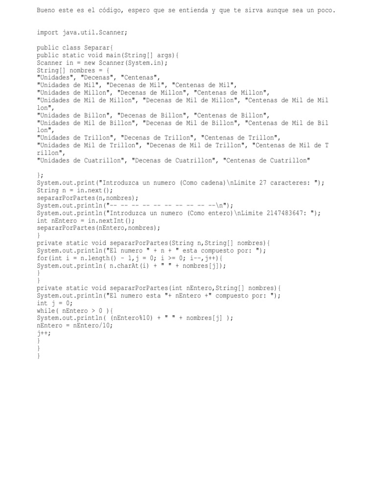 Codigo de Java de Unidades, Decenas y Centenas | PDF