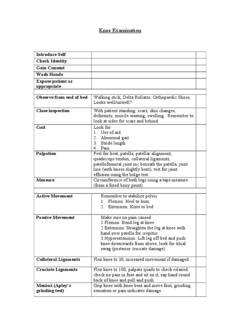 Knee Exam | PDF