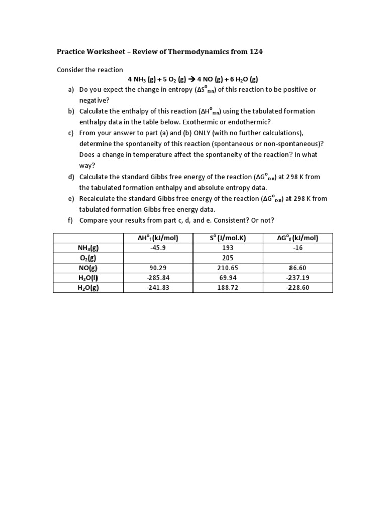 Ch17, Thermodynamics Review Practice Worksheet | PDF | Science ...