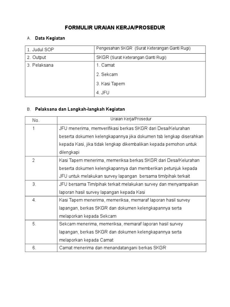 Form Lembar Kerja Identifikasi Kegiatan SKGR Kecamatan | PDF | Teknologi & Rekayasa