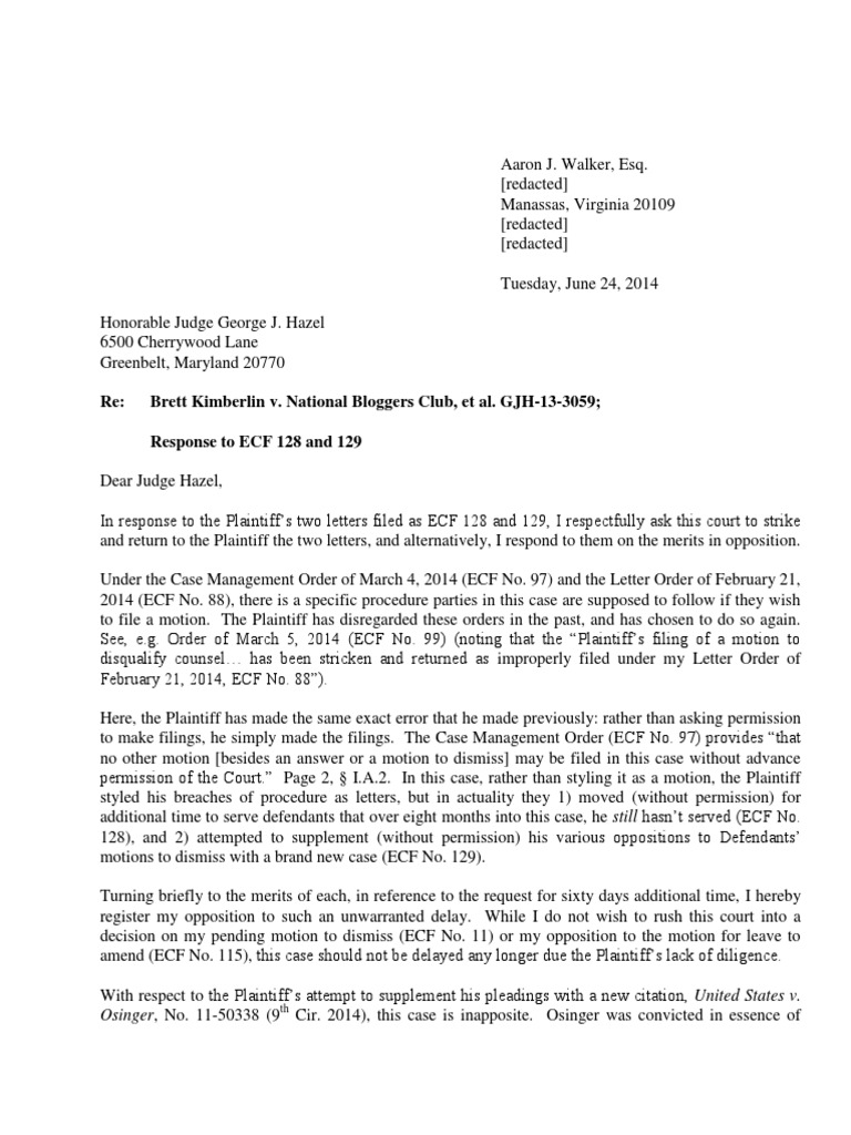 Letter to Hazel (Redacted) | First Amendment To The United States ...