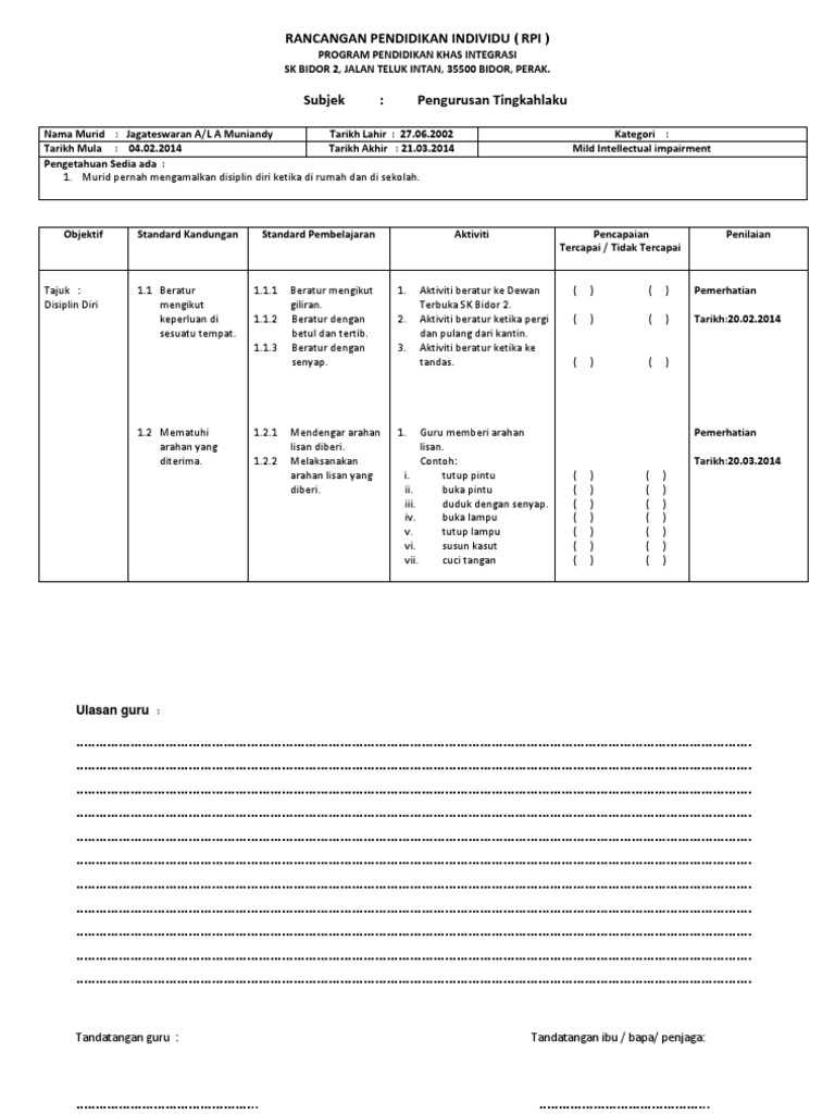 Rancangan Pendidikan Individu | PDF