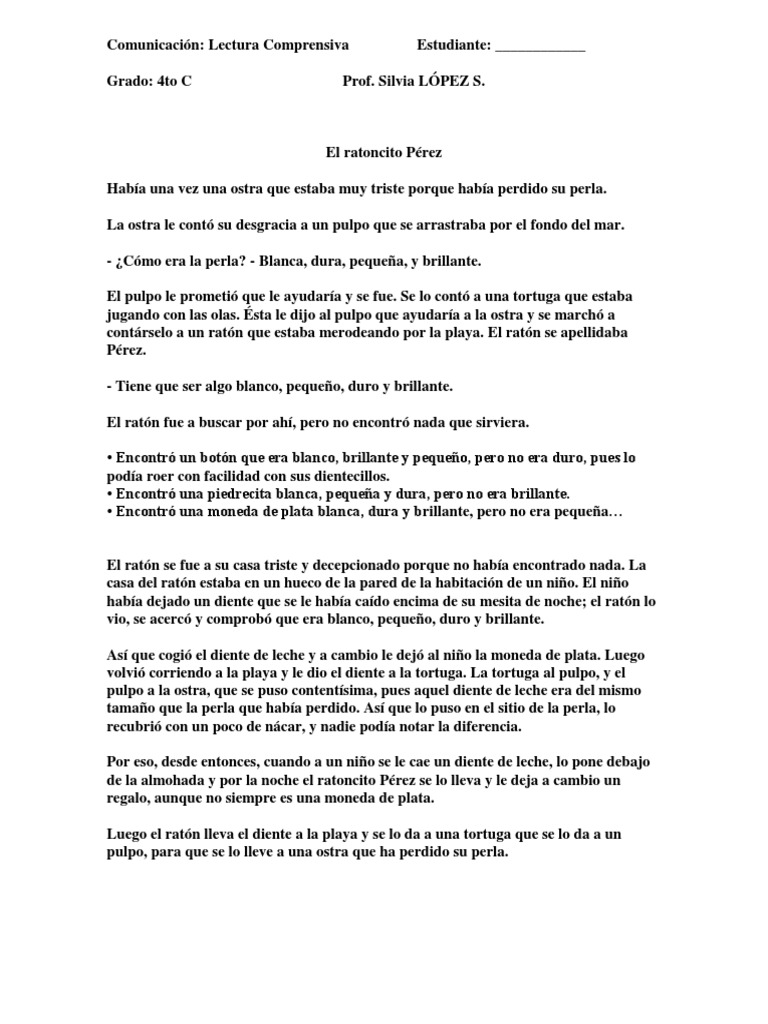 Ratoncito Perez Lectura | PDF | Hada de los dientes | Ocio
