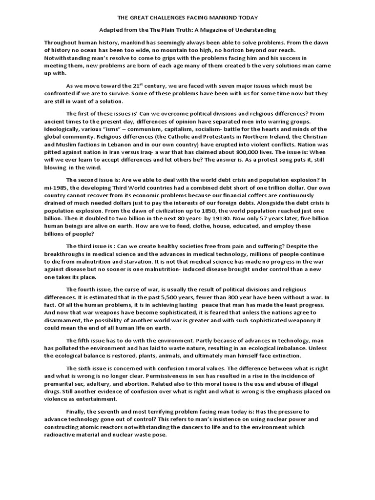 The Great Challenges Facing Mankind Today | PDF | Human Overpopulation ...