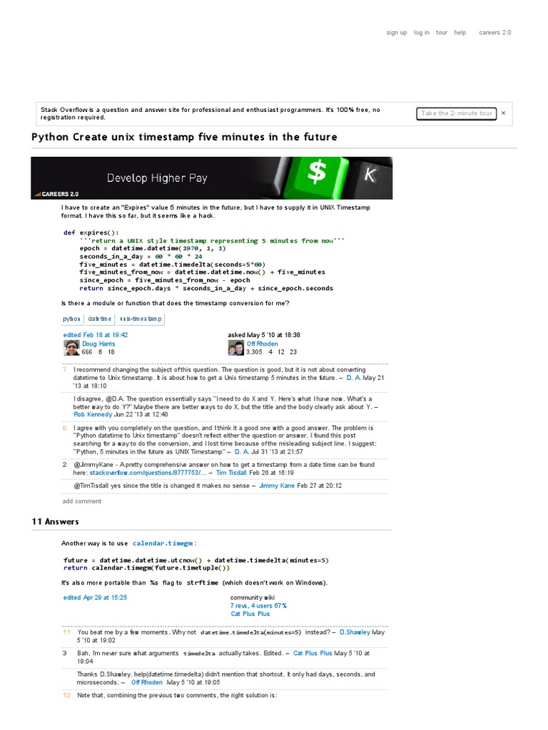 Datetime Python Create Unix Timestamp Five Minutes In The Future Stack Overflow Pdf 