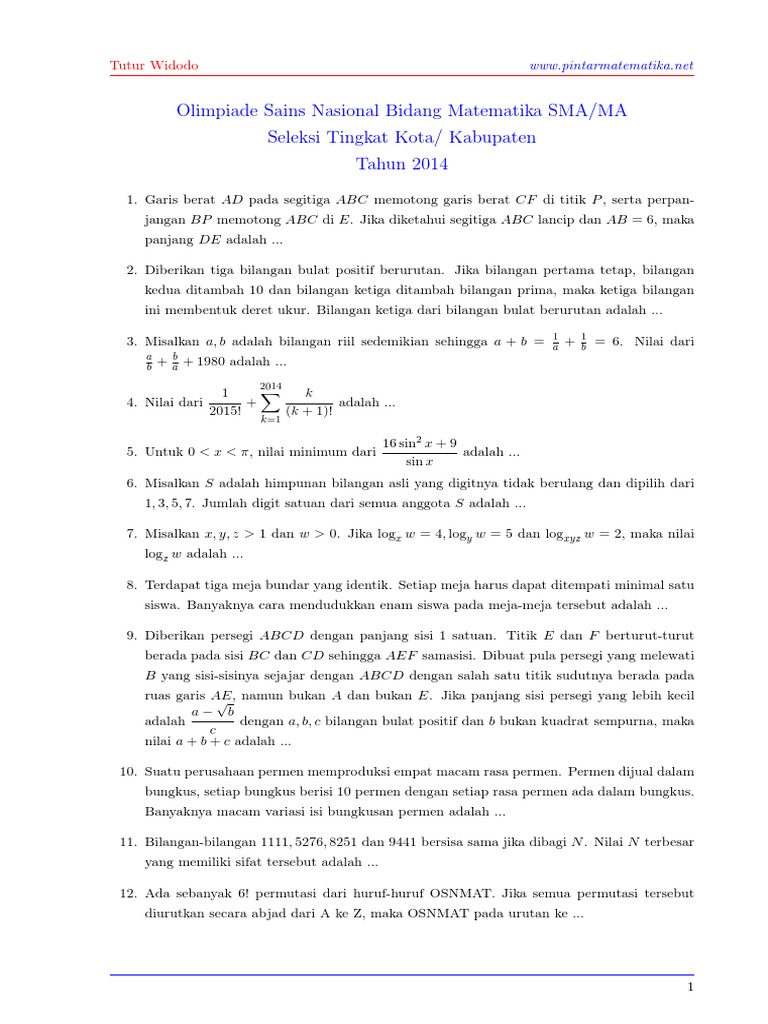 Soal Osk Sma 2014 | PDF