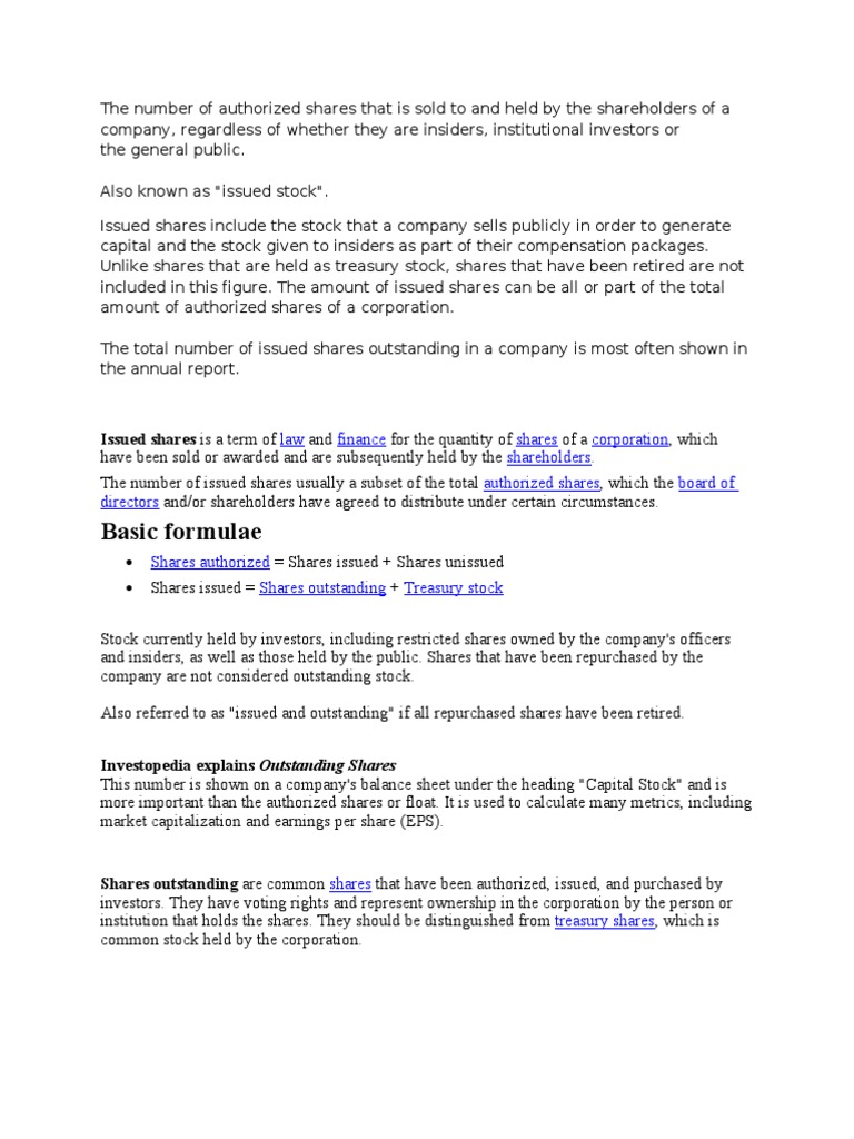 Understanding Issued and Outstanding Shares | PDF | Business | Finance ...