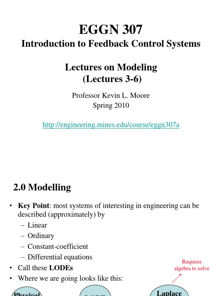 EGGN 307: Introduction To Feedback Control Systems Lectures On Modeling ...