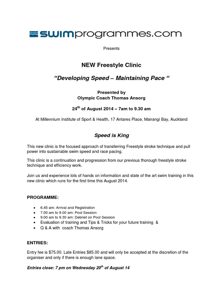 Freestyle Clinic: Speed & Pace Training | PDF