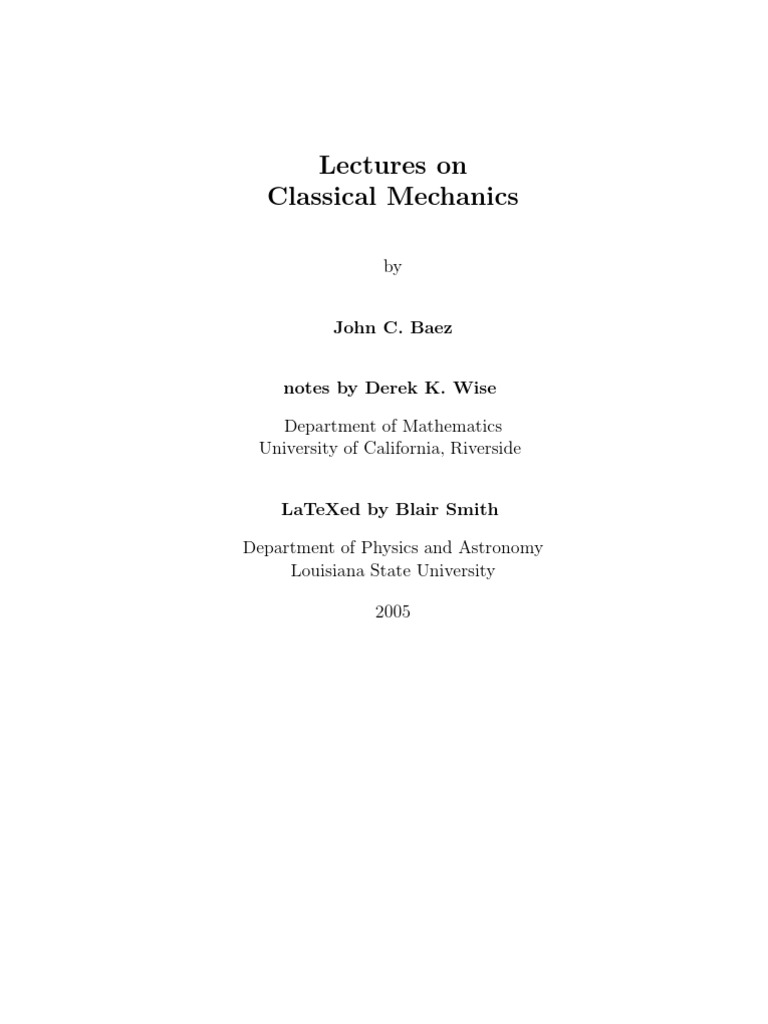 Lectures On Classical Mechanics | PDF
