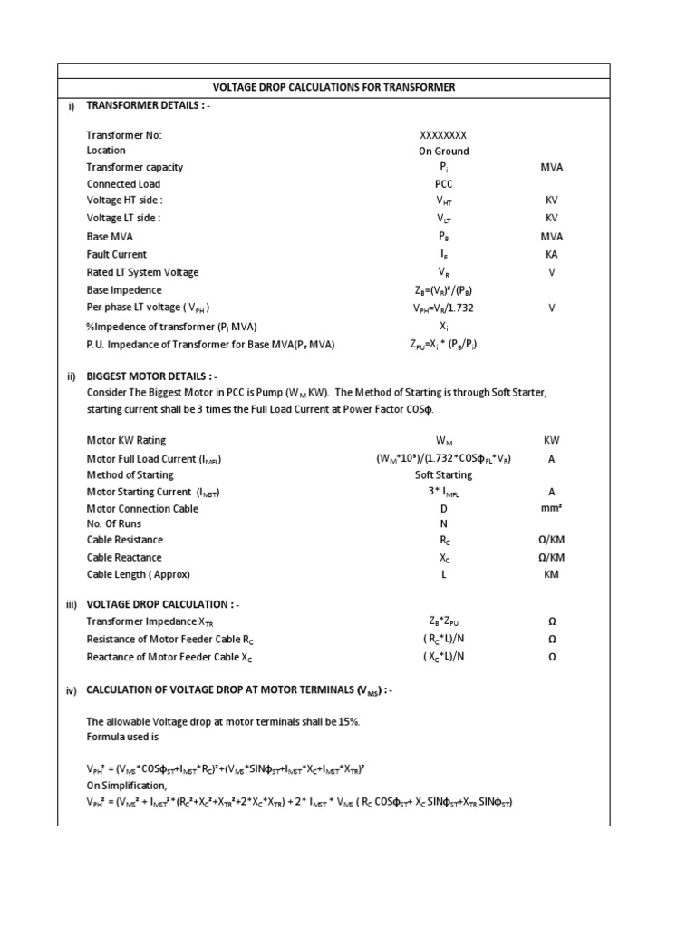 Voltage Drop Calculation-Transformer | PDF | Transformer | Electrical ...