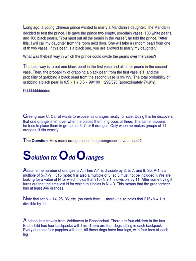 Mathematical Puzzles | PDF | Equations | Mathematical Objects